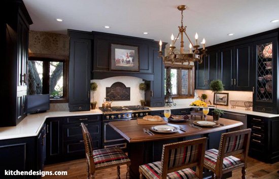 Luxury Black Kitchen with Distressed Cabinets|Kitchen Designs, NY