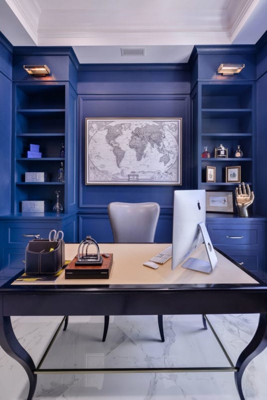 Beautiful Admiral Blue Home Office Design - Home Office Renovation